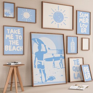 Trendy Retro Wall Art Set of 9 Blue Gallery Wall Aesthetic Prints ...