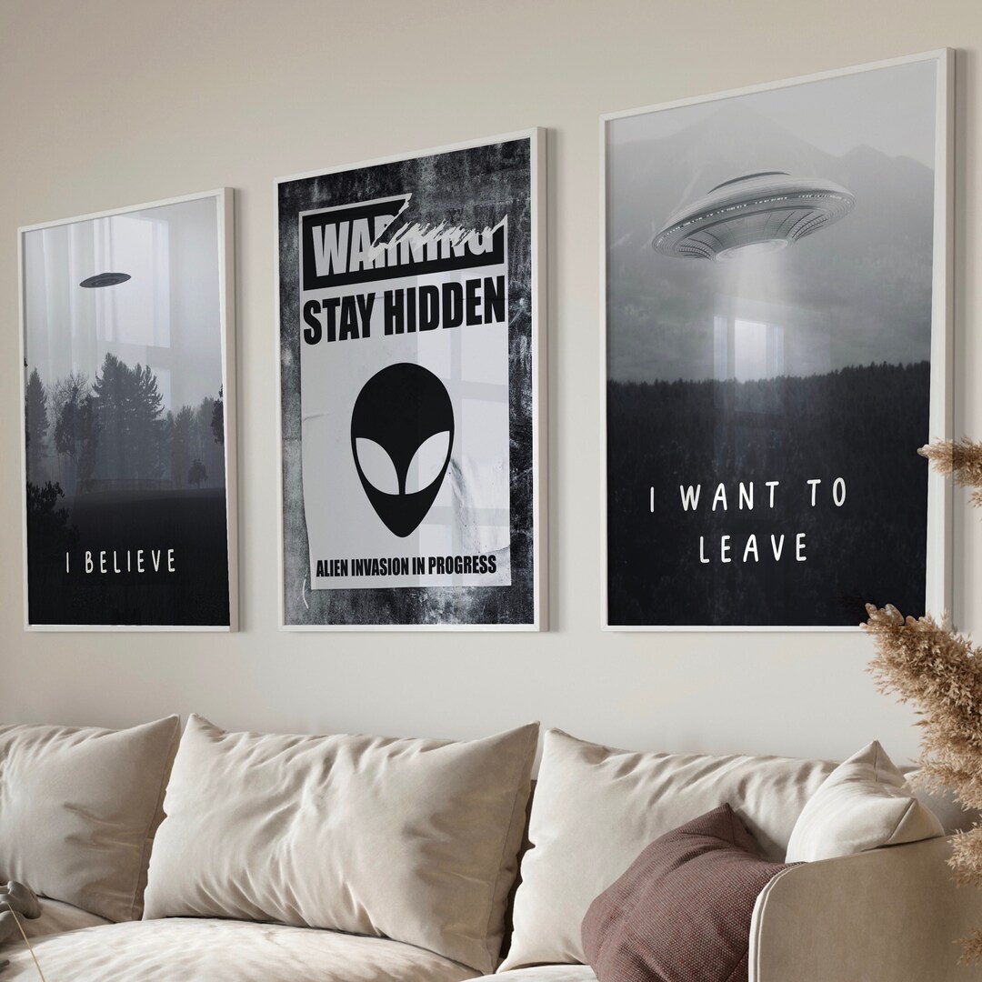 I Believe UFO Posters, Trendy Retro Wall Art Set of 5, Spaceship Prints ...