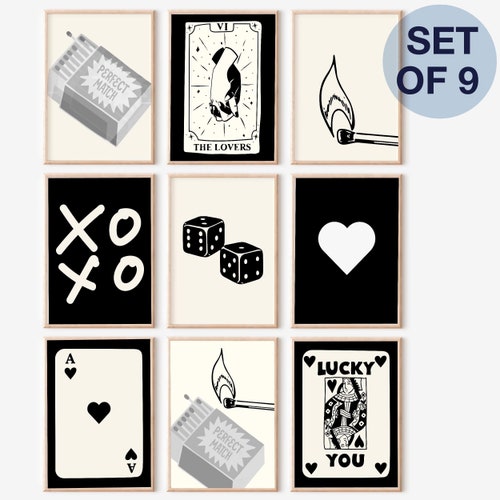 Retro Wall Art Set of 2 Trendy Aesthetic Print Ace Card - Etsy