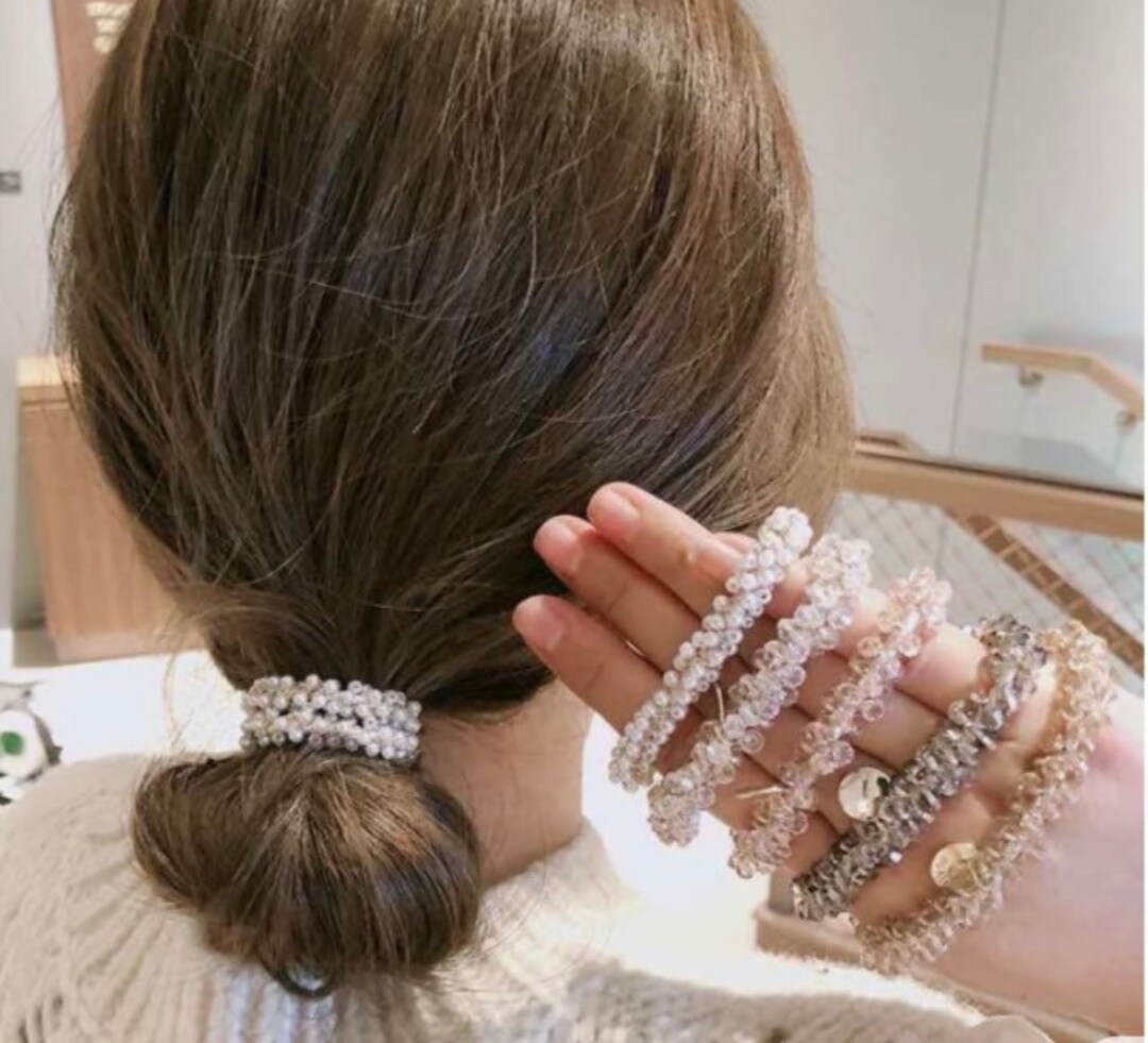 Crystal Hair Tie, Crystal Scrunchie, Beaded Hair Tie - Etsy