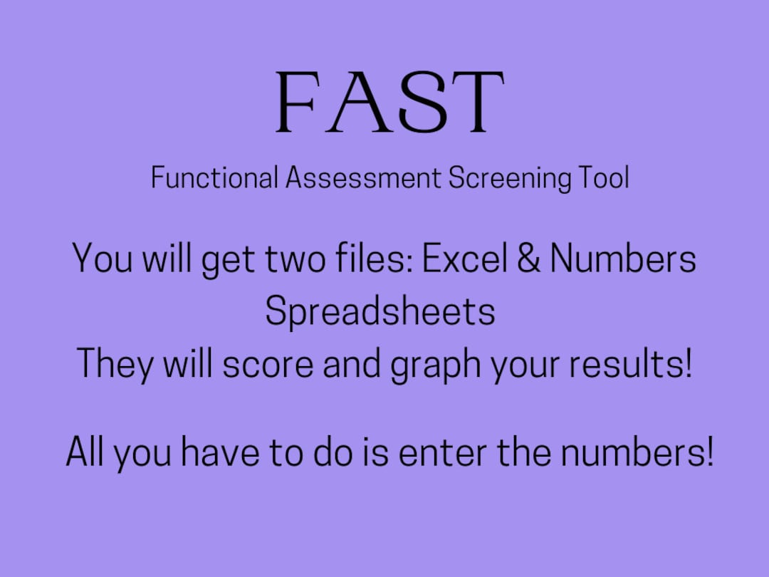 FAST (functional Assessment Screening Tool) Excel/numbers Spreadsheet ...