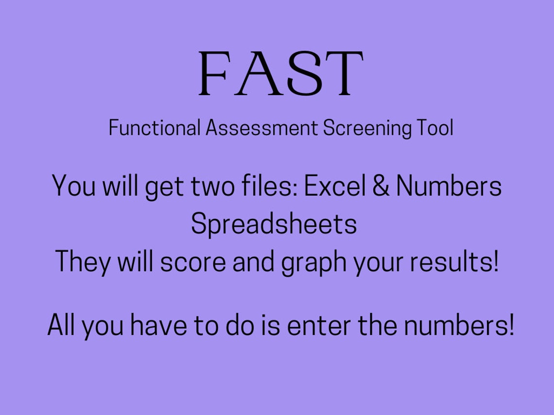 FAST (functional Assessment Screening Tool) Excel/numbers Spreadsheet ...