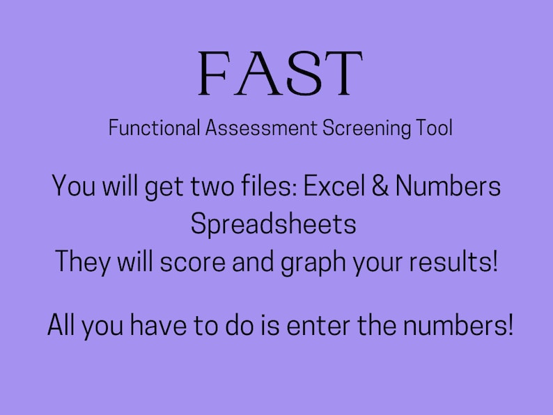 FAST (functional Assessment Screening Tool) Excel/numbers Spreadsheet ...