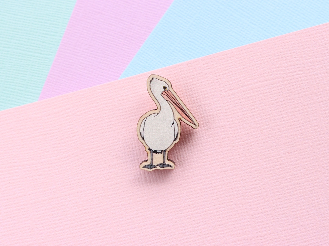 Pelican Wooden Pin Badge - Etsy