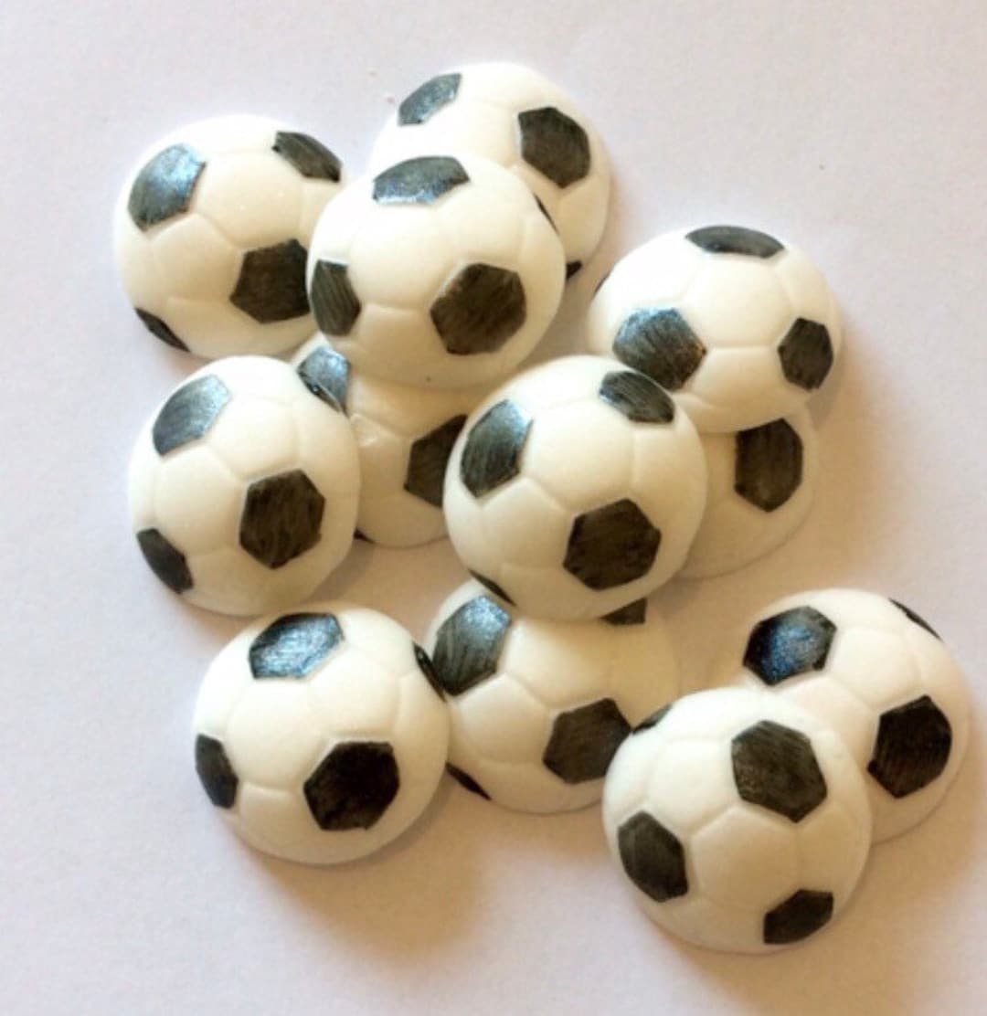 12 Football Edible Icing Cake Toppers: Black and White, or Colour Party ...