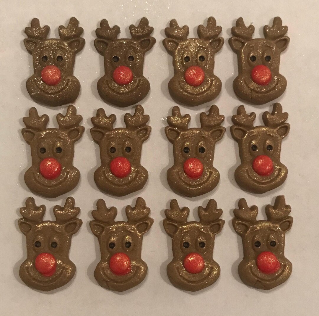 12 CHRISTMAS REINDEER Sparkly Edible Icing Christmas Cake Toppers Cake ...