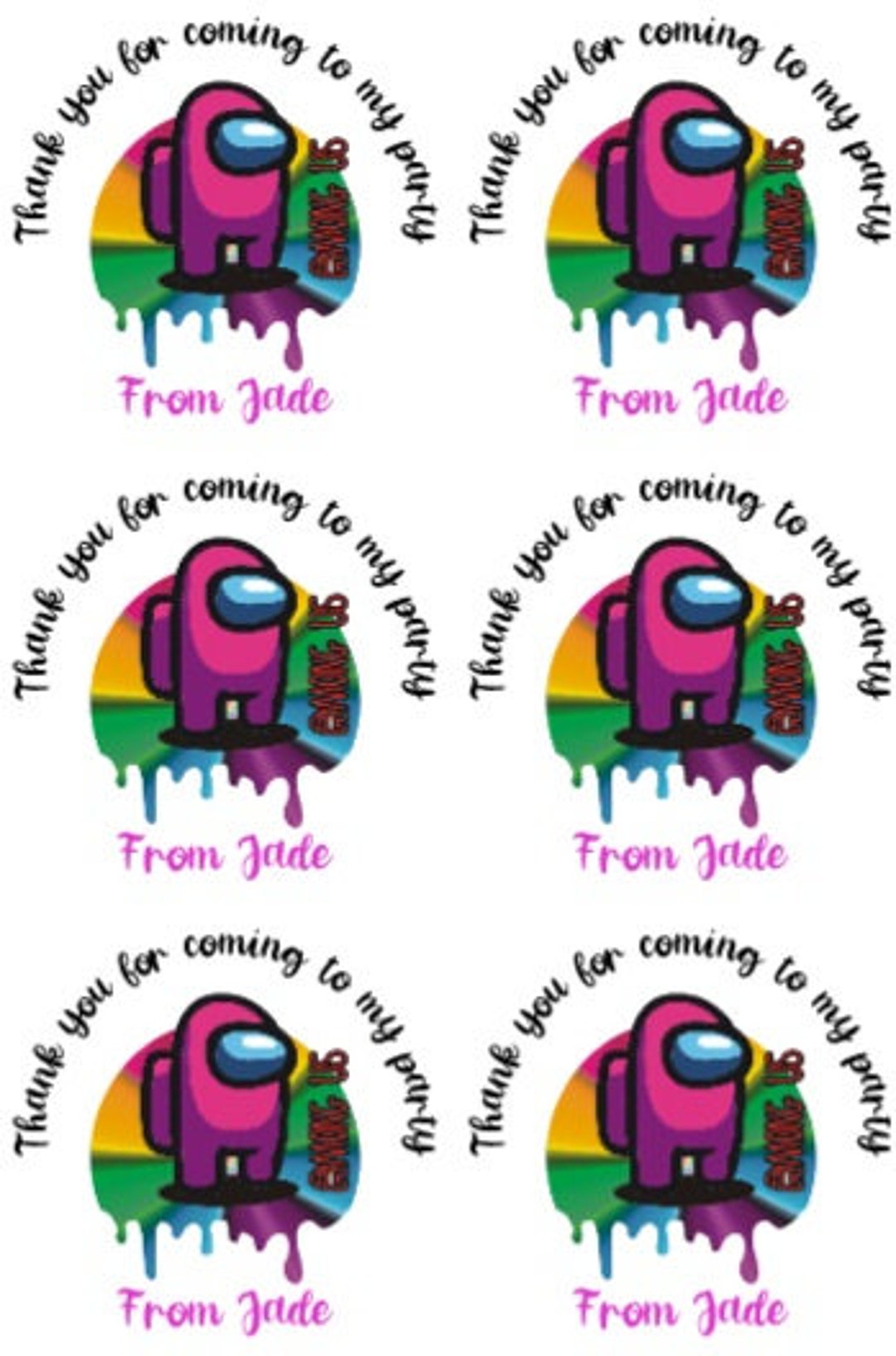 Personalised Among Us Sweet Cone Labels / Loot Bag Labels Stickers Tags ...