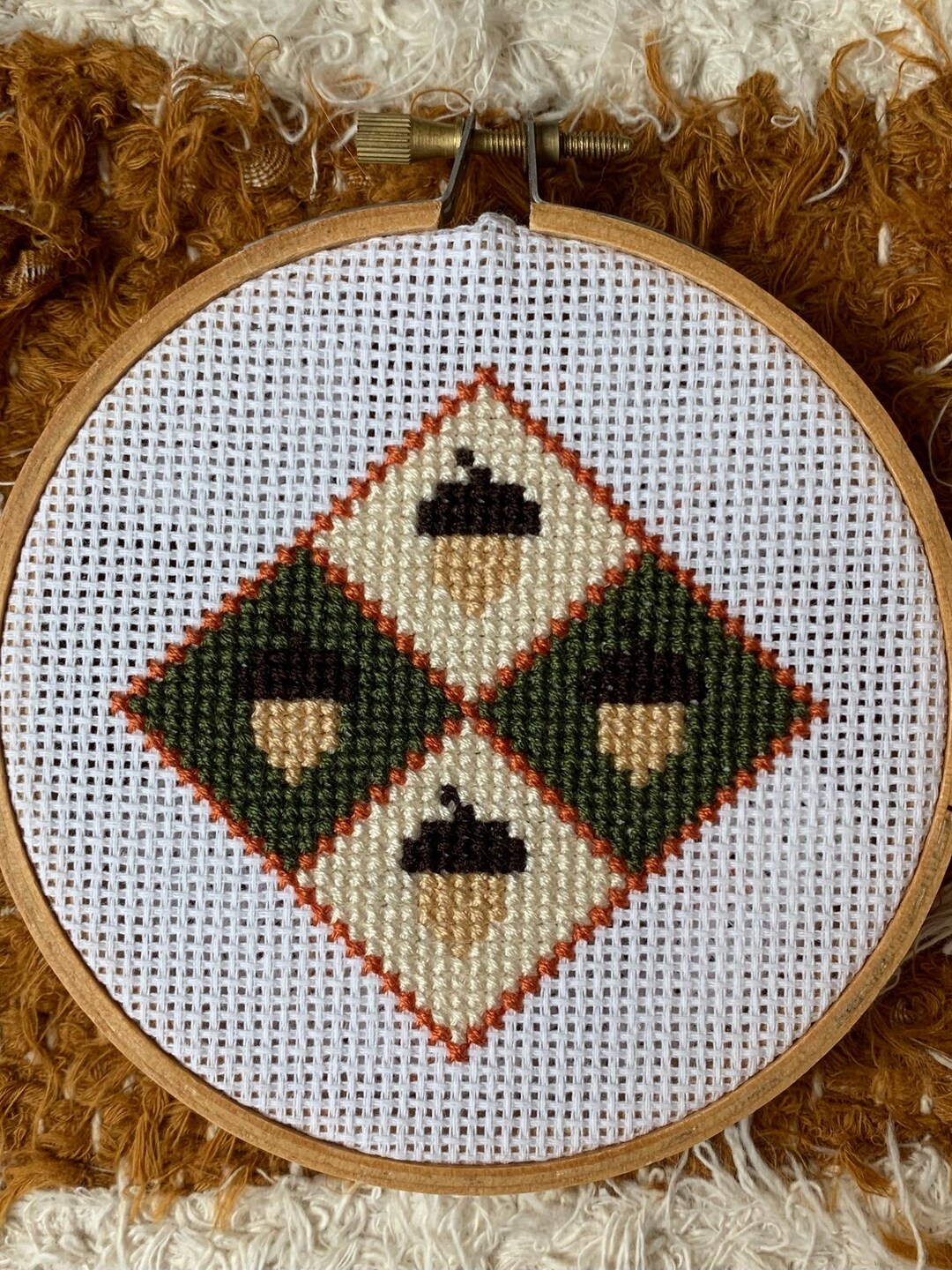 Green and Beige ACORN CROSS STITCH - Etsy