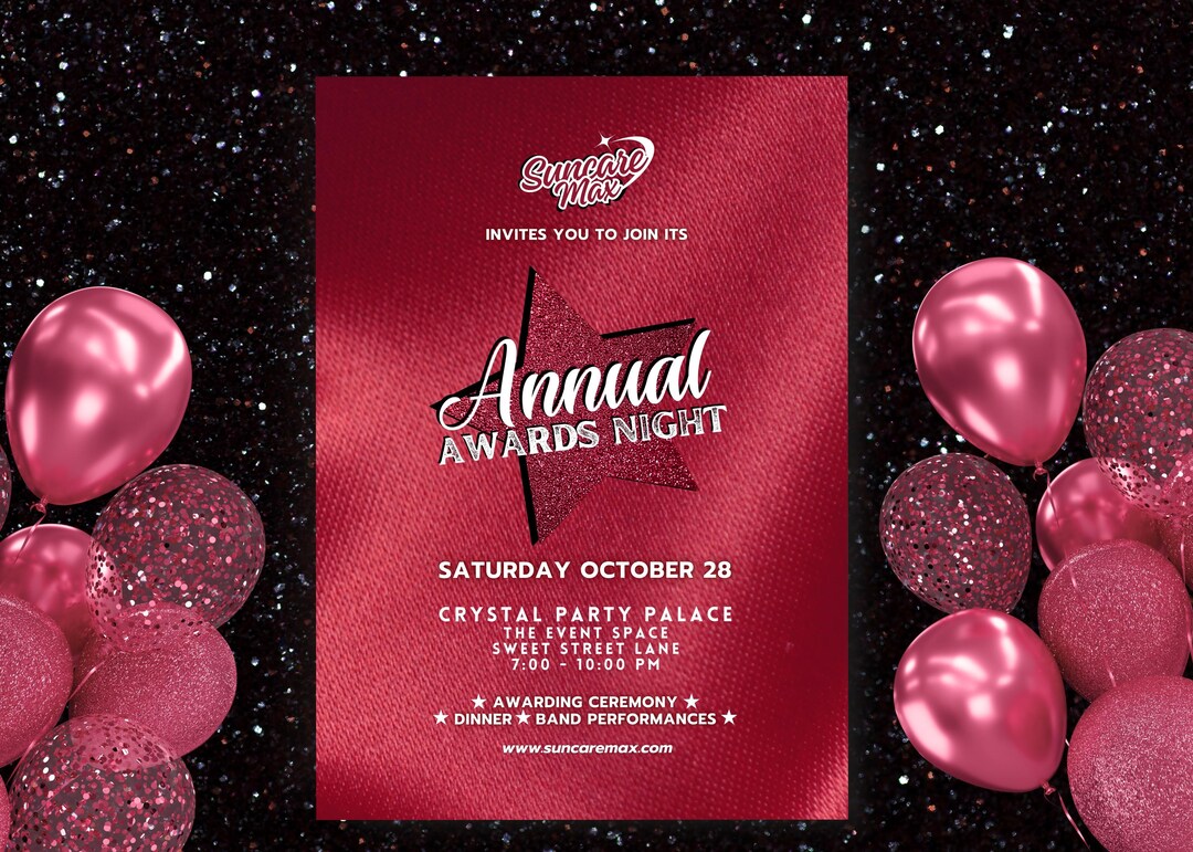 Awards Night Template for Print, Email Evite, Editable Template ...
