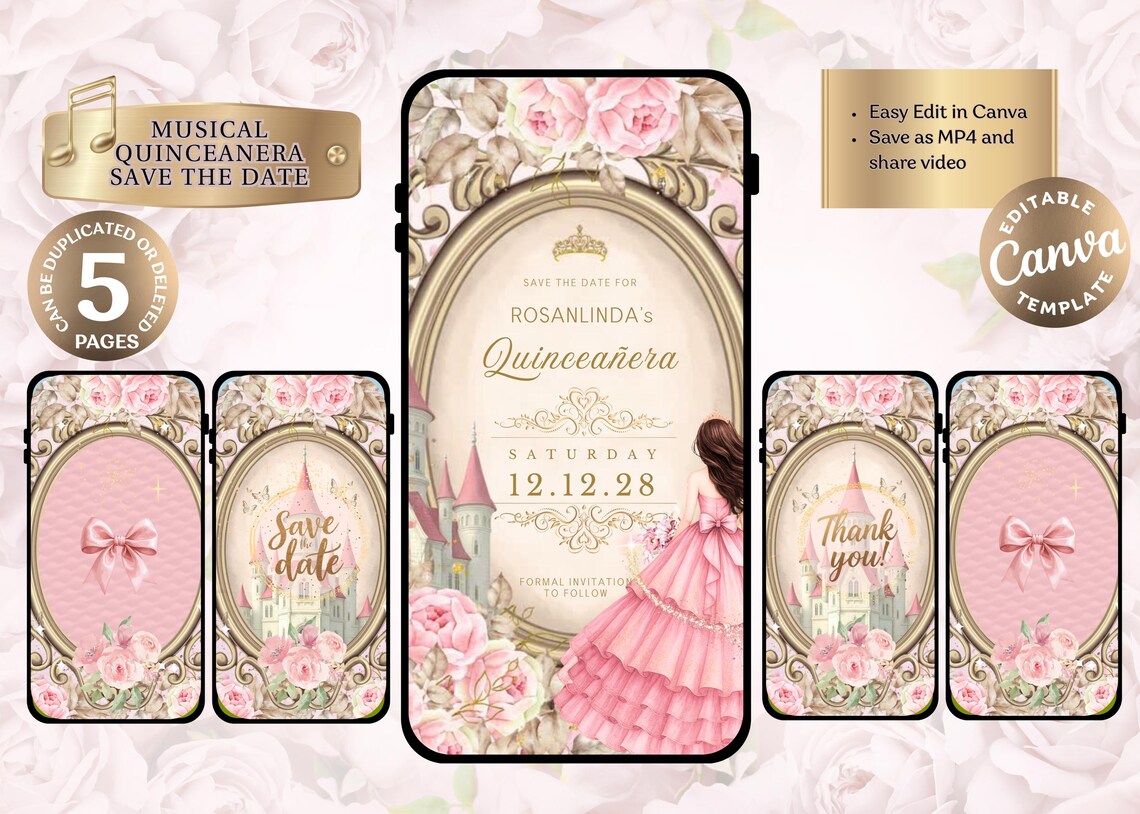 Animated Quinceañera Save the Date | Editable Canva Video | Editable ...