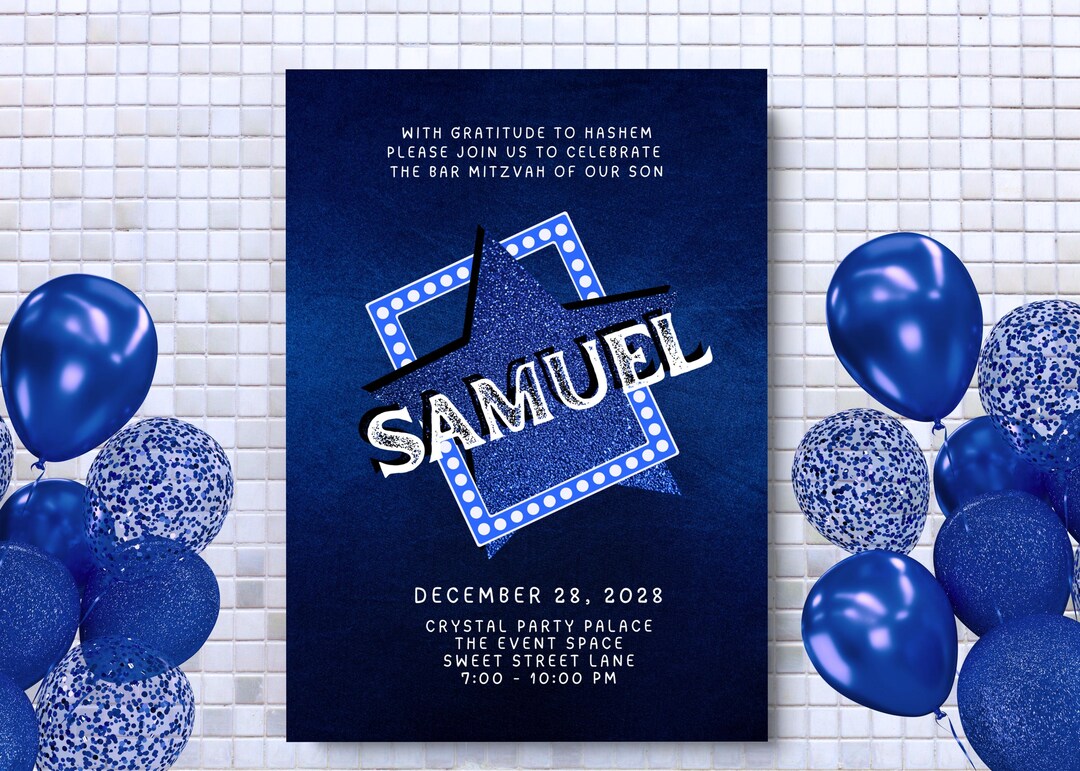 Blue Hollywood Birthday Invitation Editable Template Shining Star ...