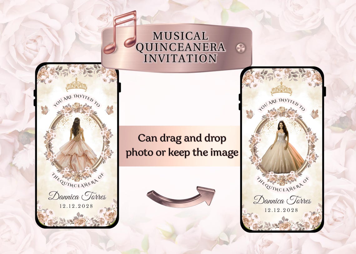 Champagne Animated Quinceanera Invitation Template | Editable Canva ...
