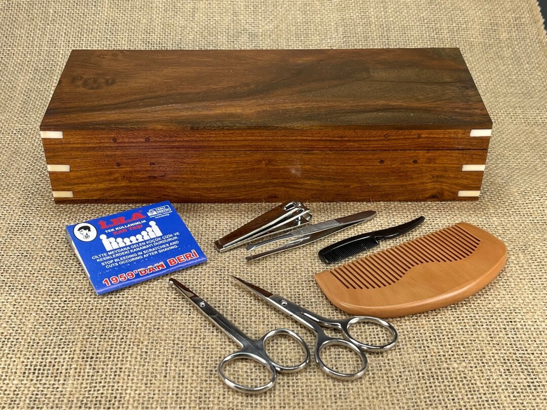 Handmade Wooden Box for Shaving Beard Mustache Grooming Accessories ...