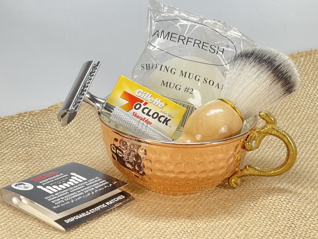 Custom Shaving Set Kit Hand Hammered Copper Bowl Mug Barber Shaving ...