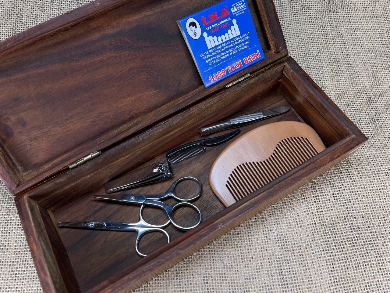 Handmade Wooden Box for Shaving Beard Mustache Grooming Accessories ...