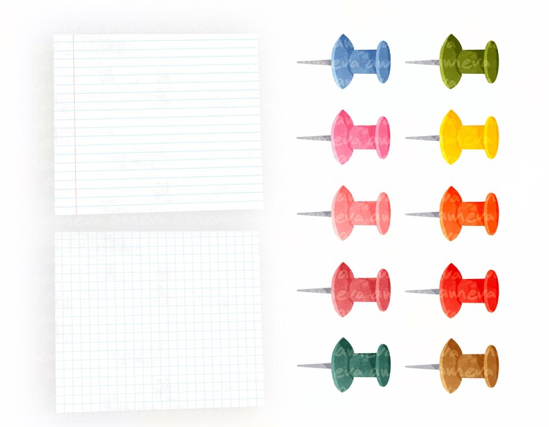 Rainbow Thumbtack Clipart Push Pin PNG Files Office Supplies - Etsy ...