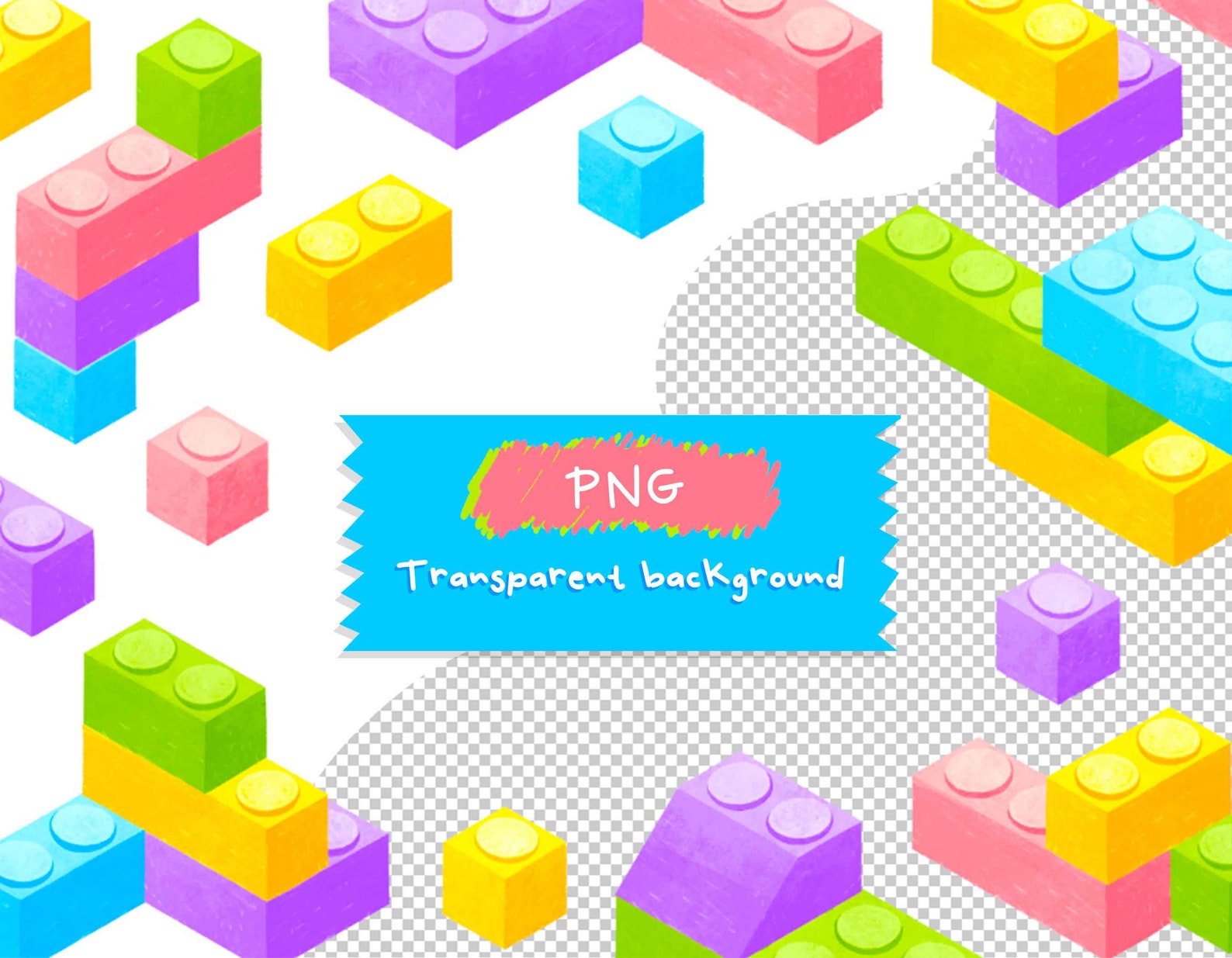 Pastel Brick Blocks Clipart Plastic Building Bricks Kids Toys PNG Files ...