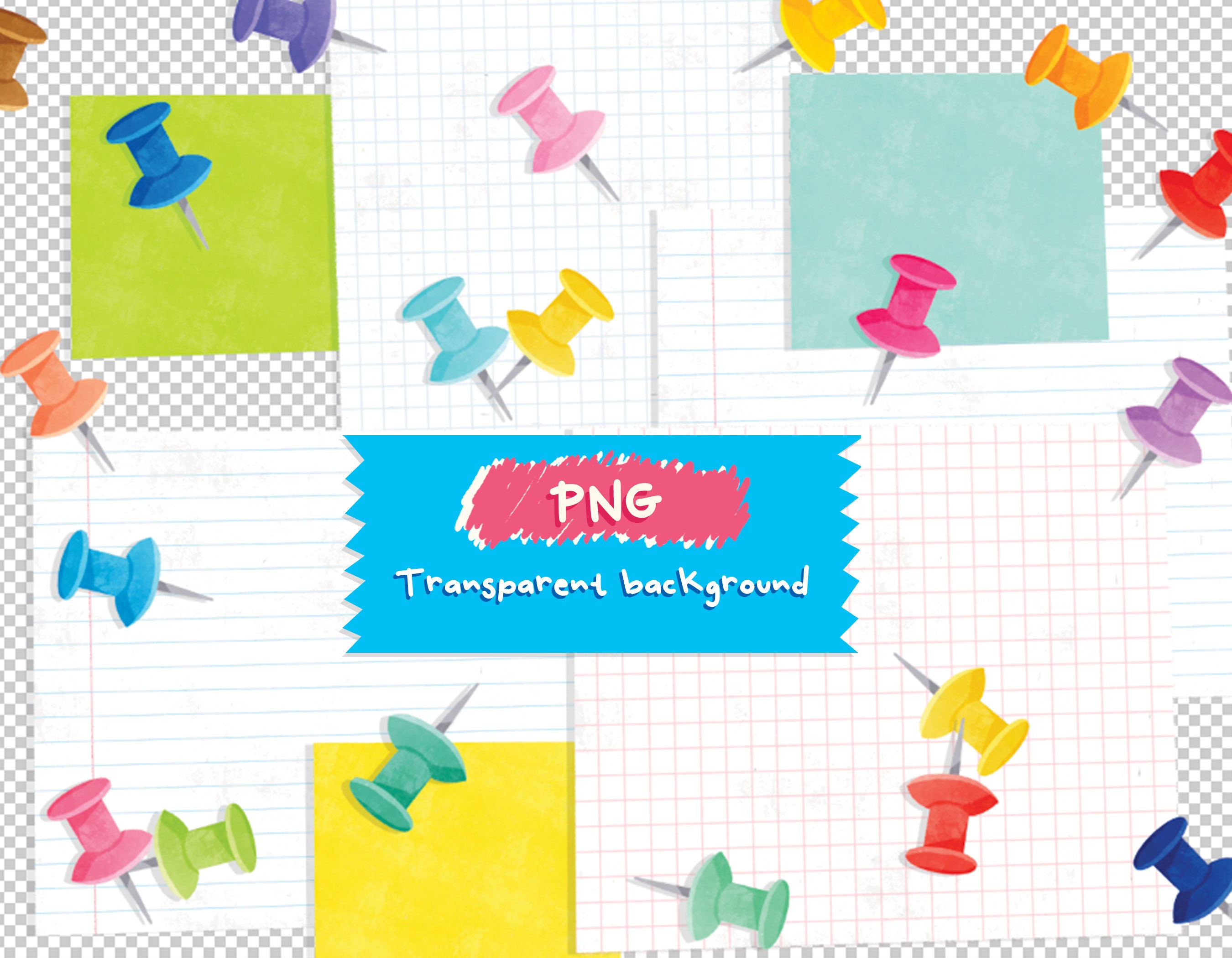 Rainbow Thumbtack Clipart Push Pin PNG Files Office Supplies - Etsy ...