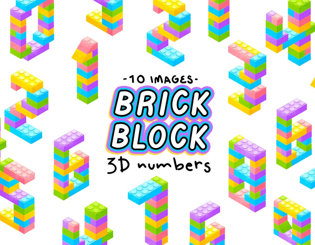 Pastel Brick Block 3D Numbers Clipart Plastic Building Bricks Kids Toys ...