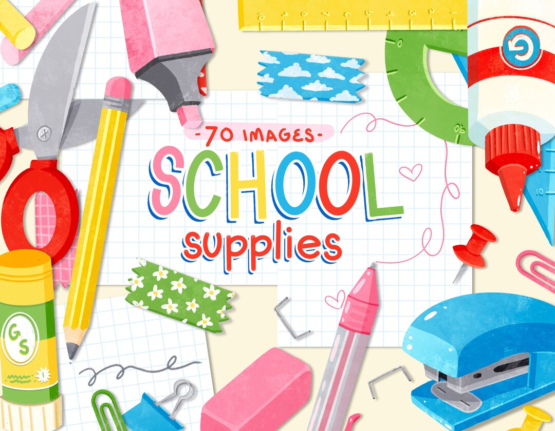 Back to School Supplies Clipart School Teacher Clip Art Set Rainbow ...
