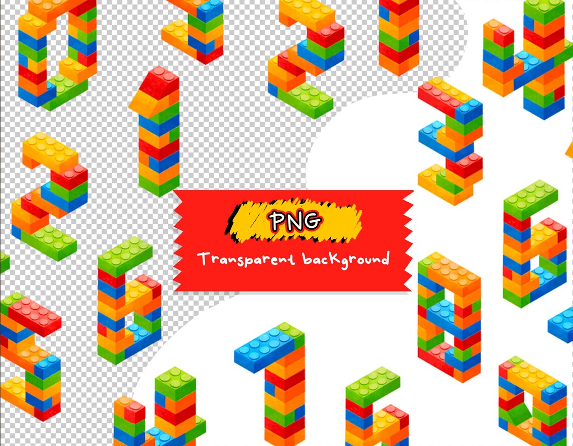 Brick Block 3D Numbers Clipart Plastic Building Bricks Kids Toys PNG ...
