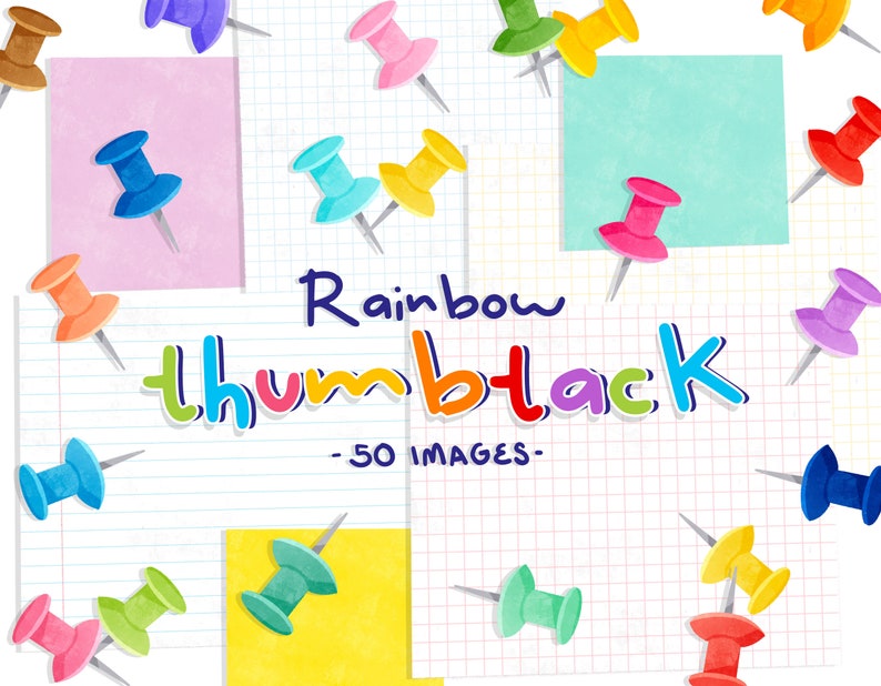 Rainbow Thumbtack Clipart Push Pin PNG Files Office Supplies - Etsy ...