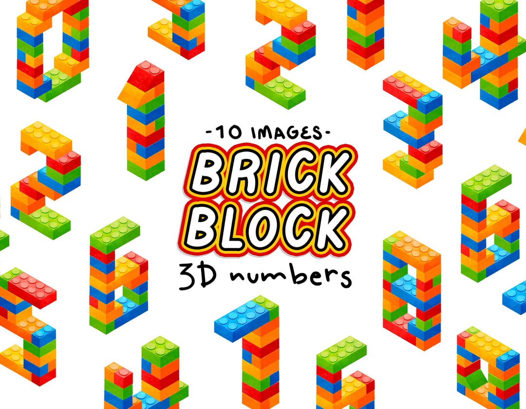 Brick Block 3D Numbers Clipart Plastic Building Bricks Kids Toys PNG ...