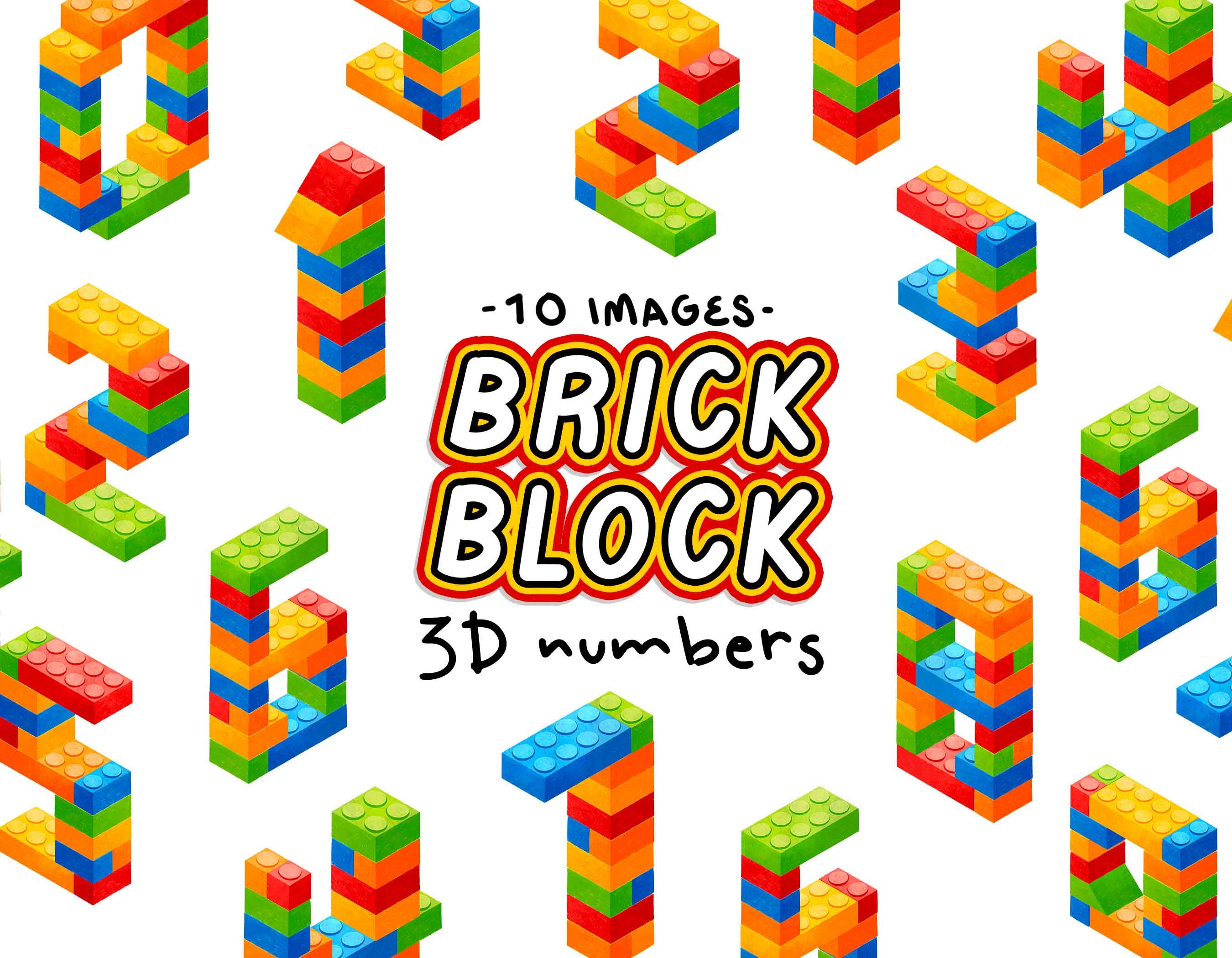 Brick Block 3D Numbers Clipart Plastic Building Bricks Kids Toys PNG ...