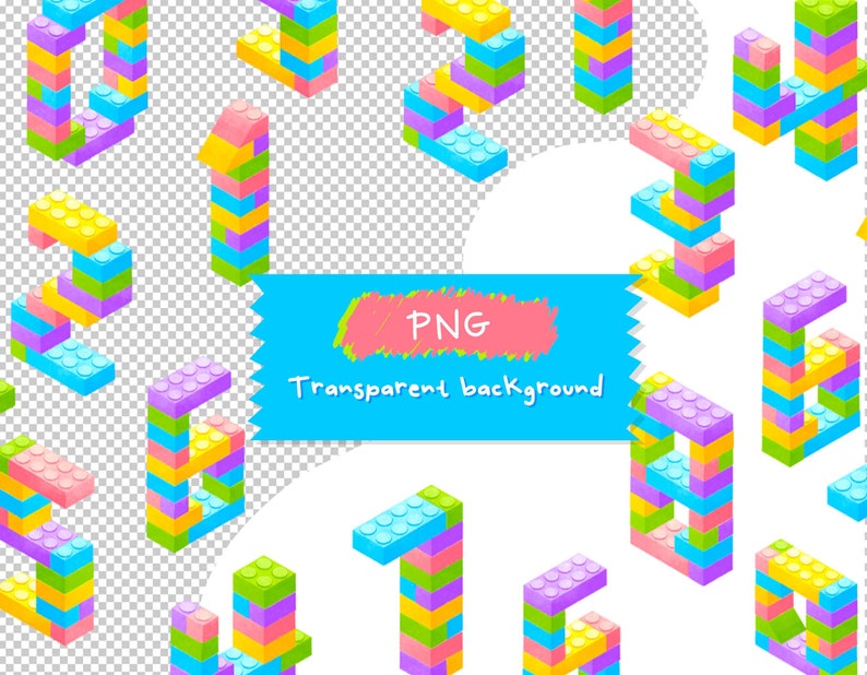Pastel Brick Block 3D Numbers Clipart Plastic Building Bricks Kids Toys ...