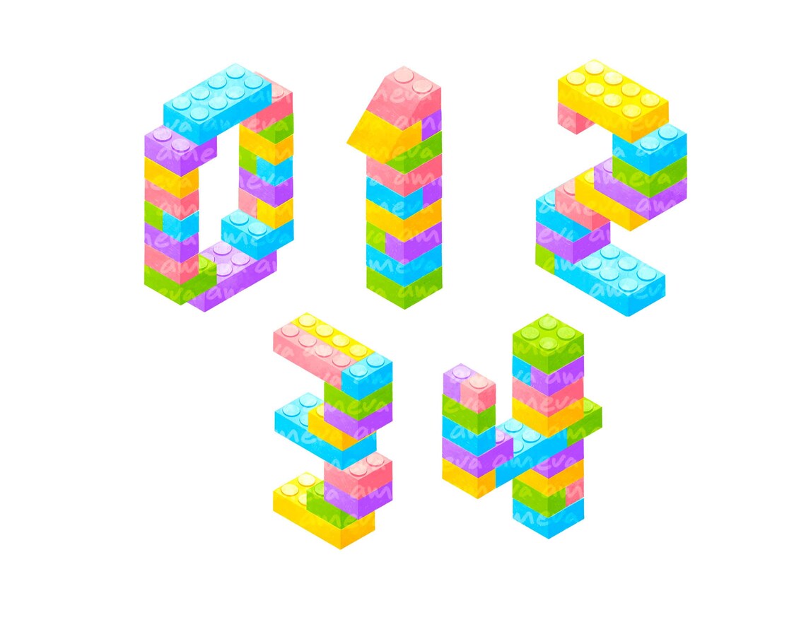 Pastel Brick Block 3D Numbers Clipart Plastic Building Bricks Kids Toys ...