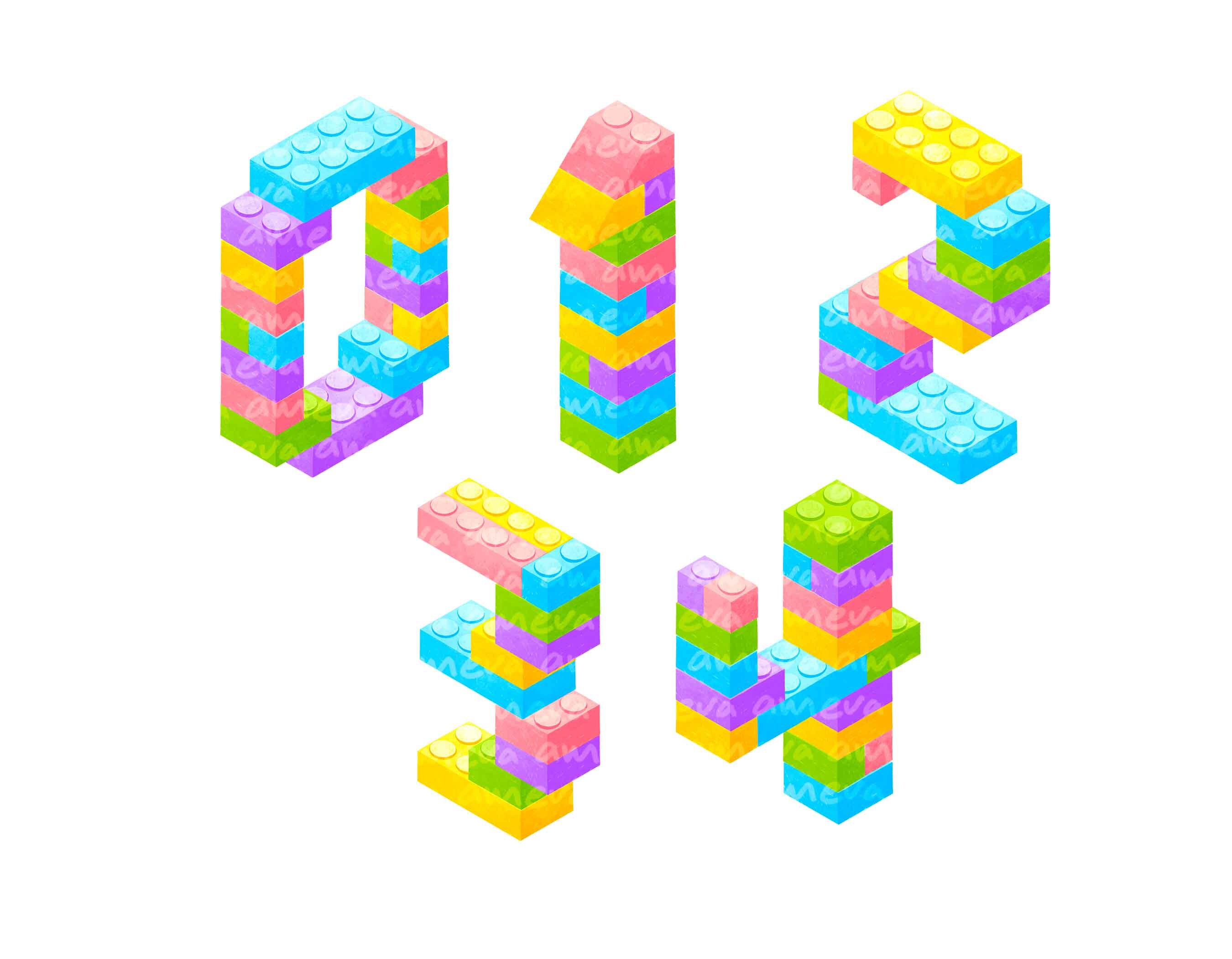 Pastel Brick Block 3D Numbers Clipart Plastic Building Bricks Kids Toys ...