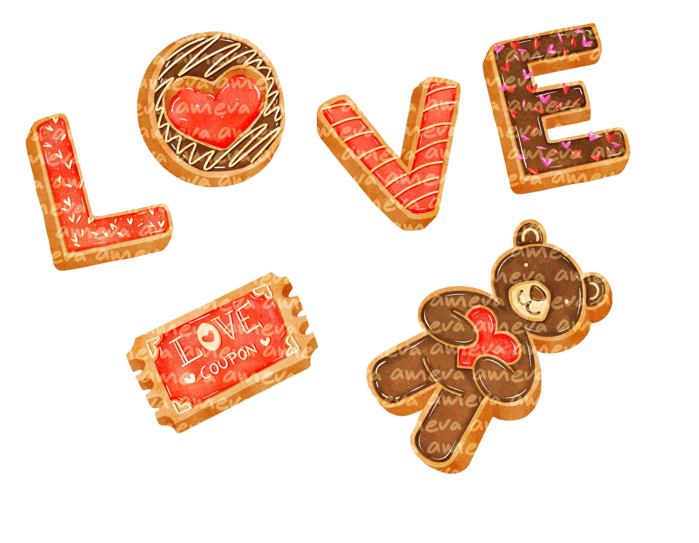 Valentine's Day Cookie Clipart Love Sugar Cookies Valentines PNG Files ...