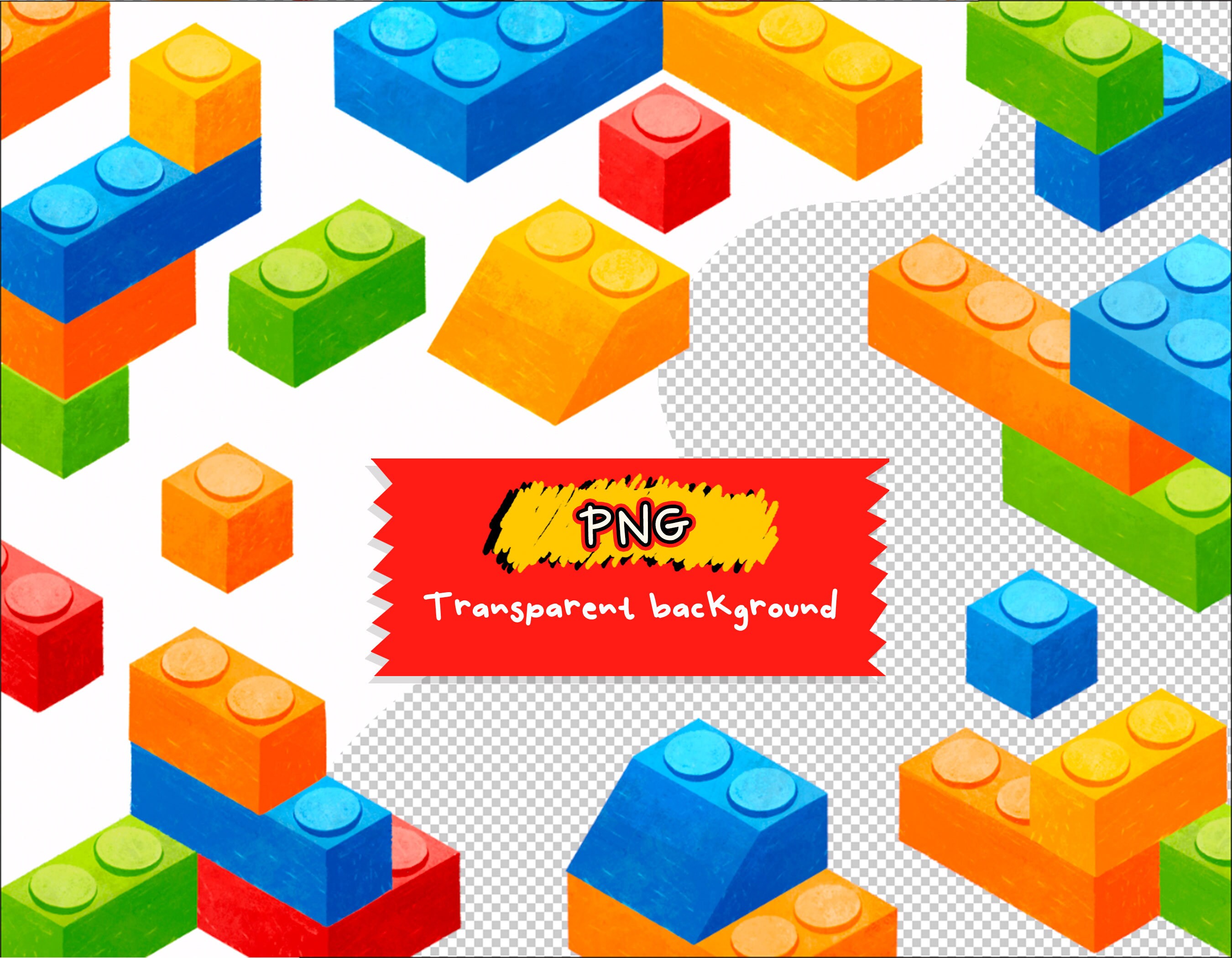Brick Blocks Clipart Plastic Building Bricks Kids Toys PNG Files for ...