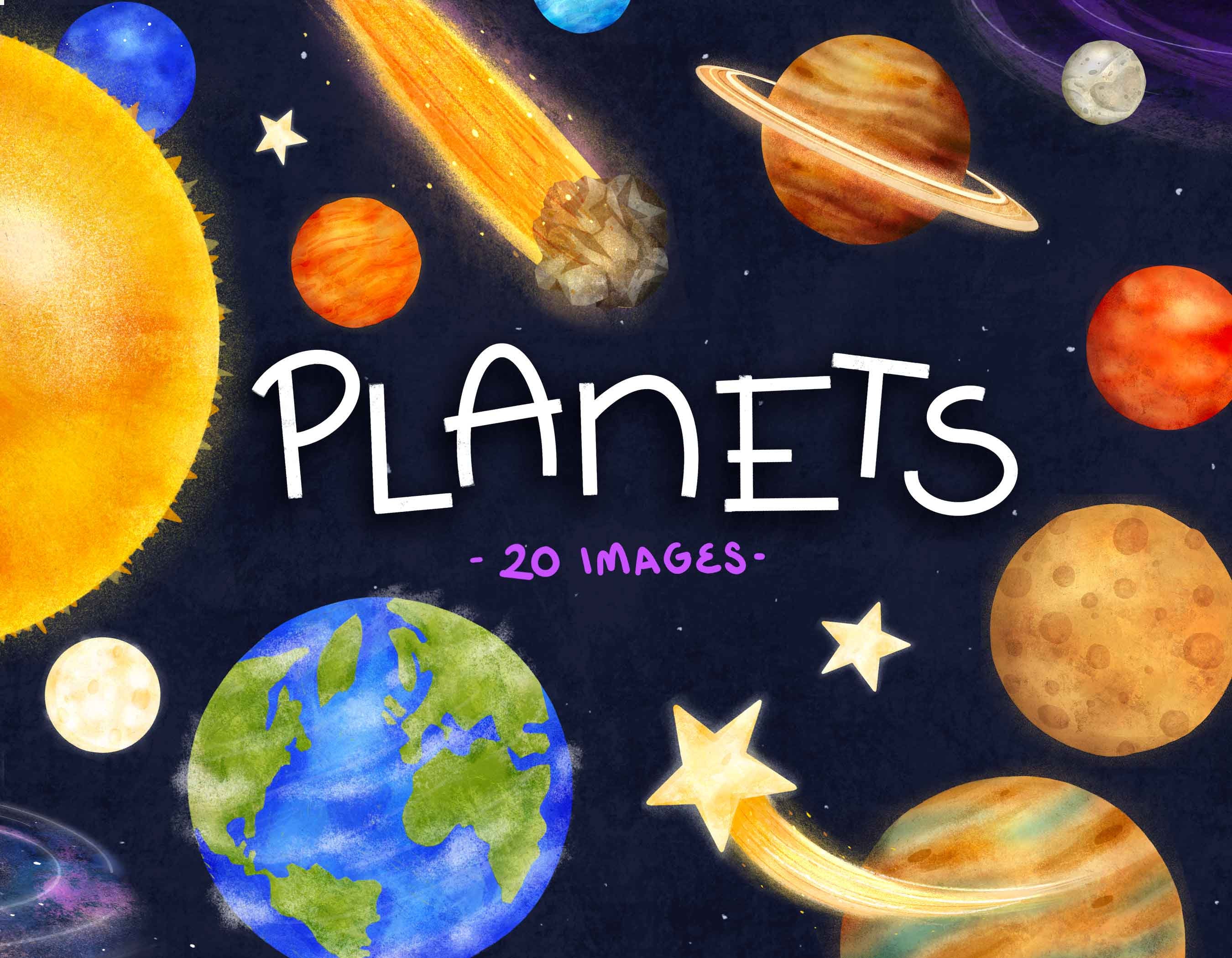 Planets Clipart Solar System Digital Watercolor Commercial Use Outer ...
