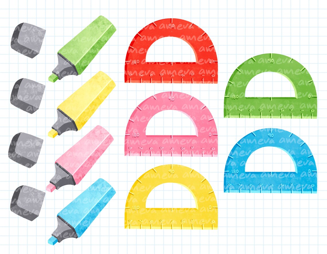 Back to School Supplies Clipart School Teacher Clip Art Set Rainbow ...