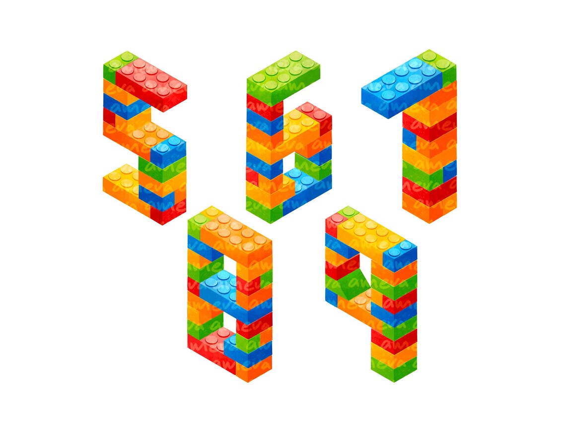 Brick Block 3D Numbers Clipart Plastic Building Bricks Kids Toys PNG ...