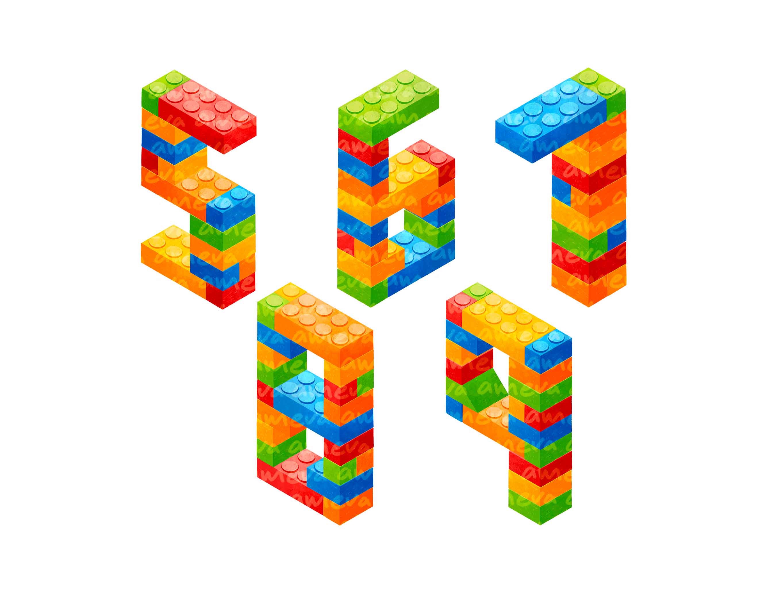 Brick Block 3D Numbers Clipart Plastic Building Bricks Kids Toys PNG ...