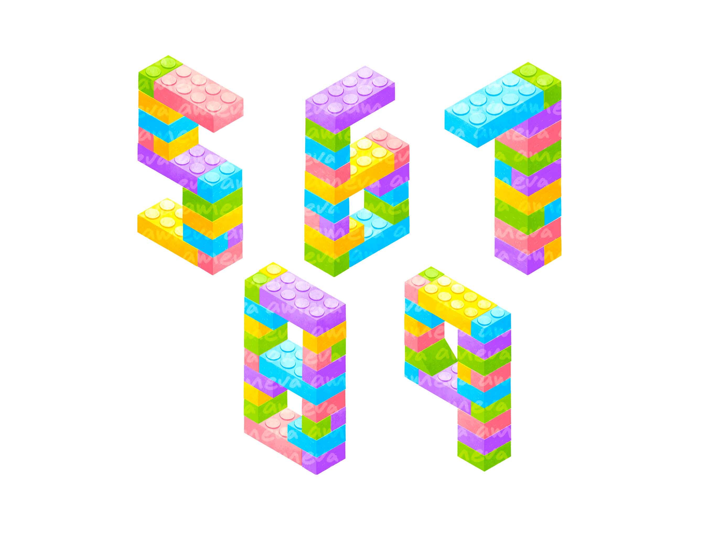 Pastel Brick Block 3D Numbers Clipart Plastic Building Bricks Kids Toys ...