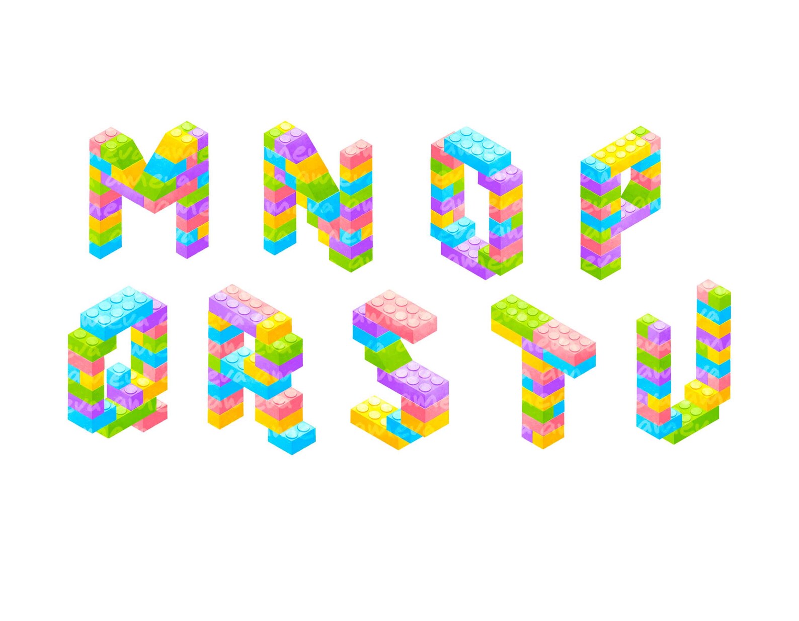 Pastel Brick Block 3D Letters Clipart Plastic Building Bricks Alphabet ...