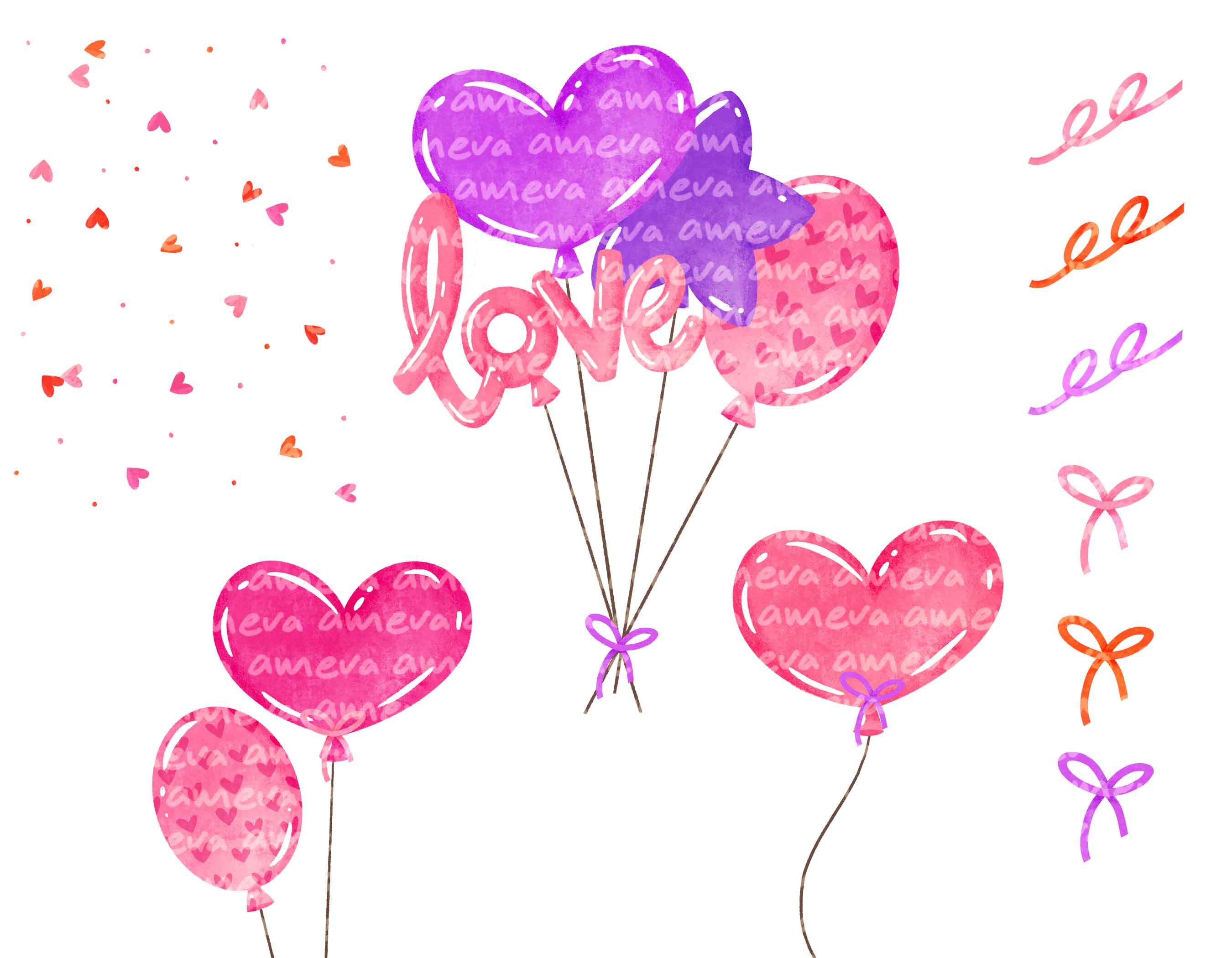 Valentine's Balloon Clipart Valentine Watercolor Clip Art Heart ...