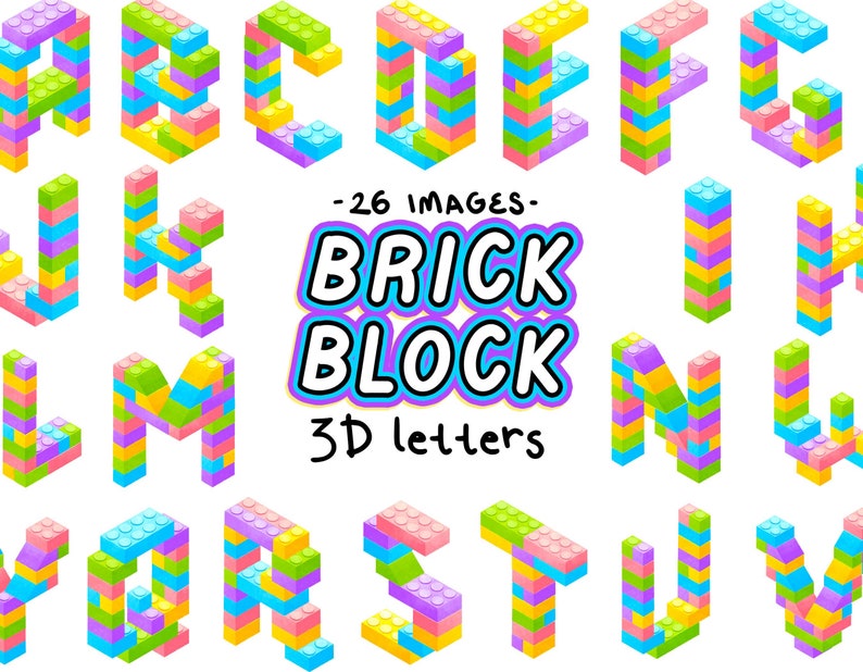Pastel Brick Block 3D Letters Clipart Plastic Building Bricks Alphabet ...