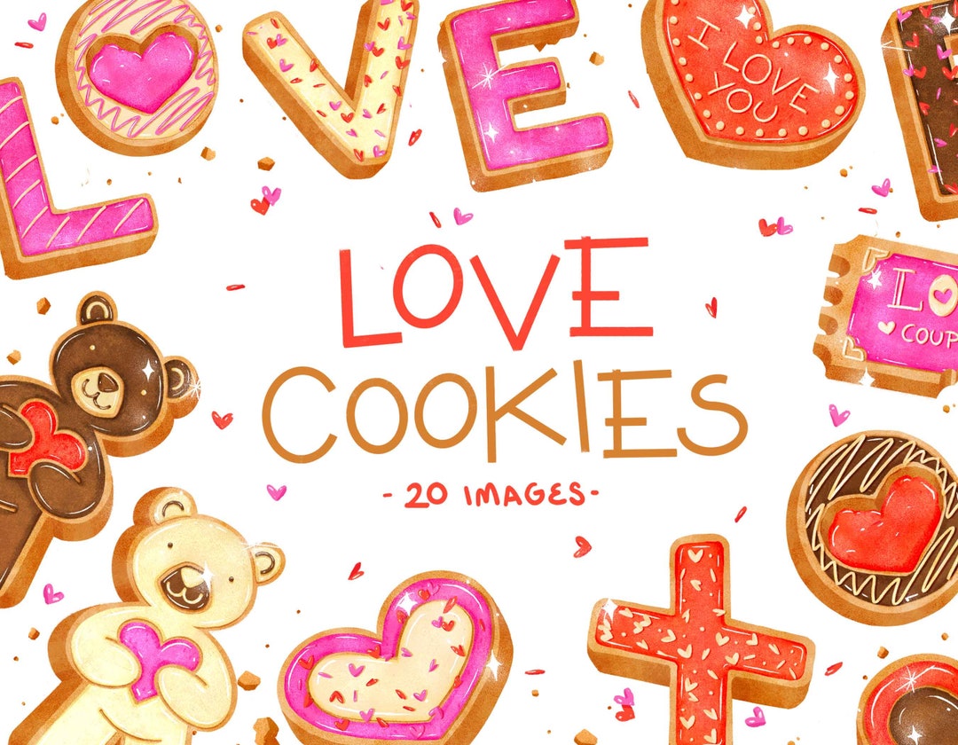 Valentine's Day Cookie Clipart Love Sugar Cookies Valentines PNG Files ...