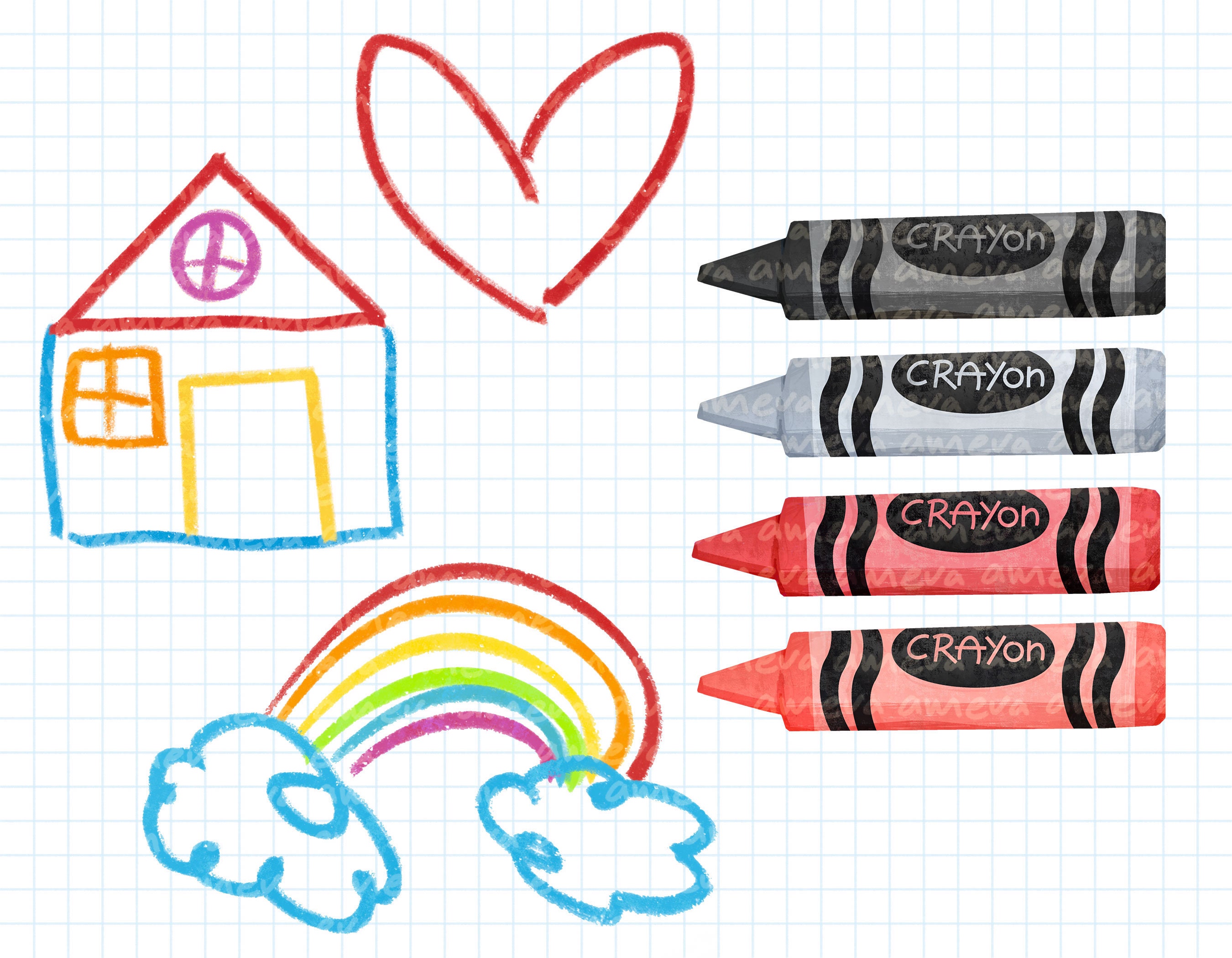 Coloring Crayons Clip Art Set Rainbow Crayons Watercolor - Etsy UK