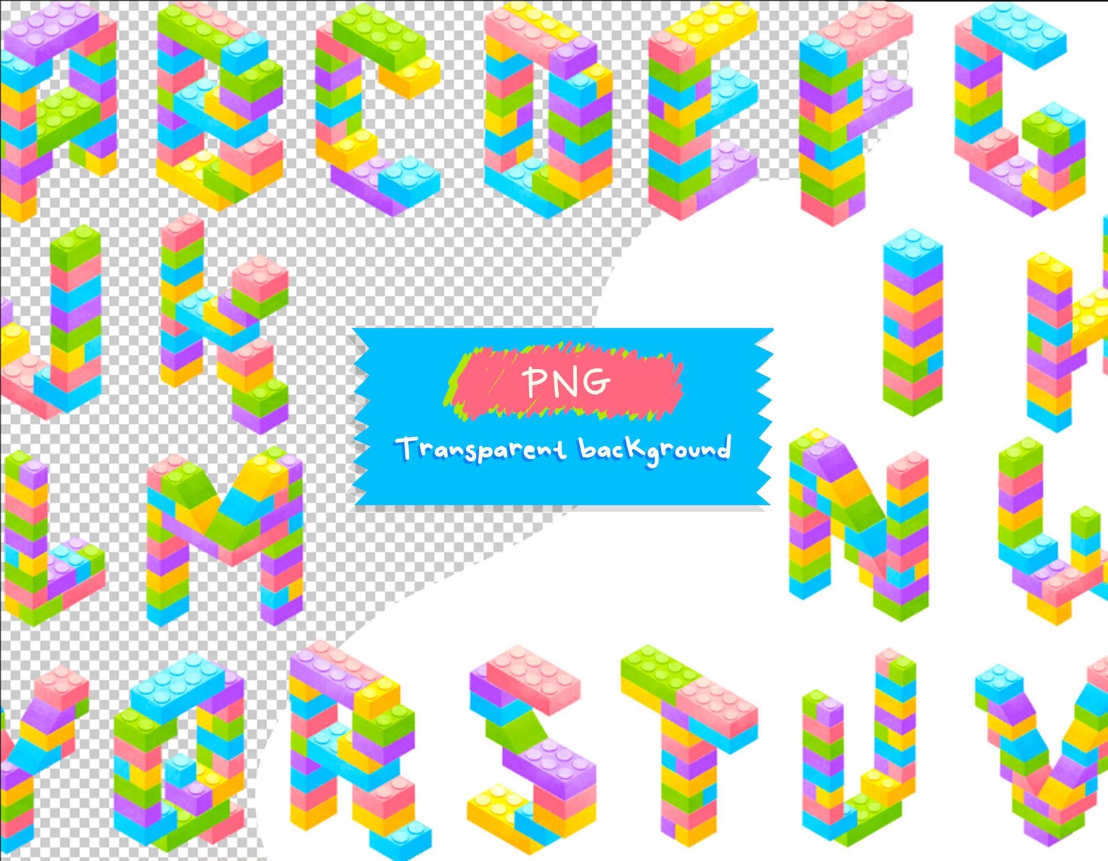 Pastel Brick Block 3D Letters Clipart Plastic Building Bricks Alphabet ...