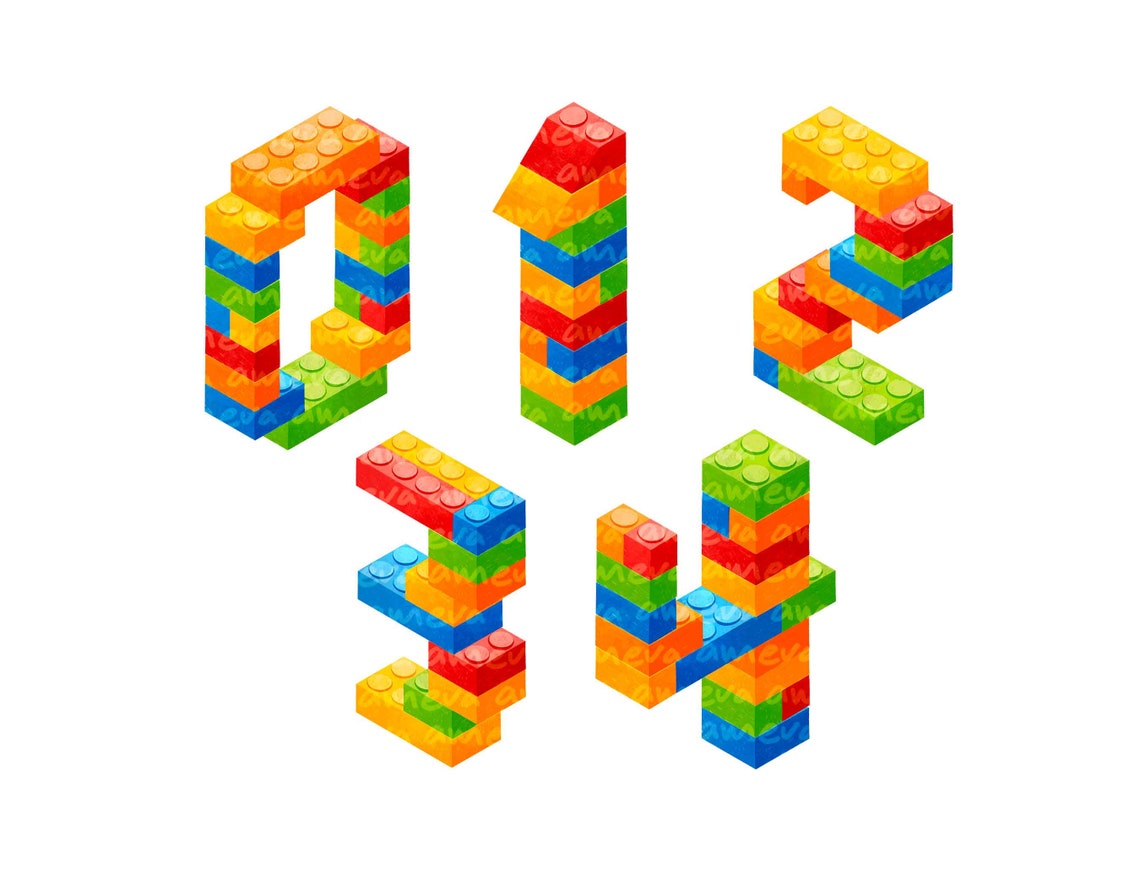 Brick Block 3D Numbers Clipart Plastic Building Bricks Kids Toys PNG ...