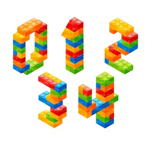 Brick Block 3D Numbers Clipart Plastic Building Bricks Kids Toys PNG ...