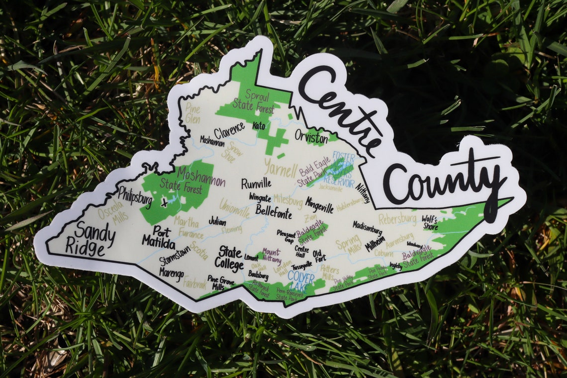 Centre County Map Sticker - Etsy