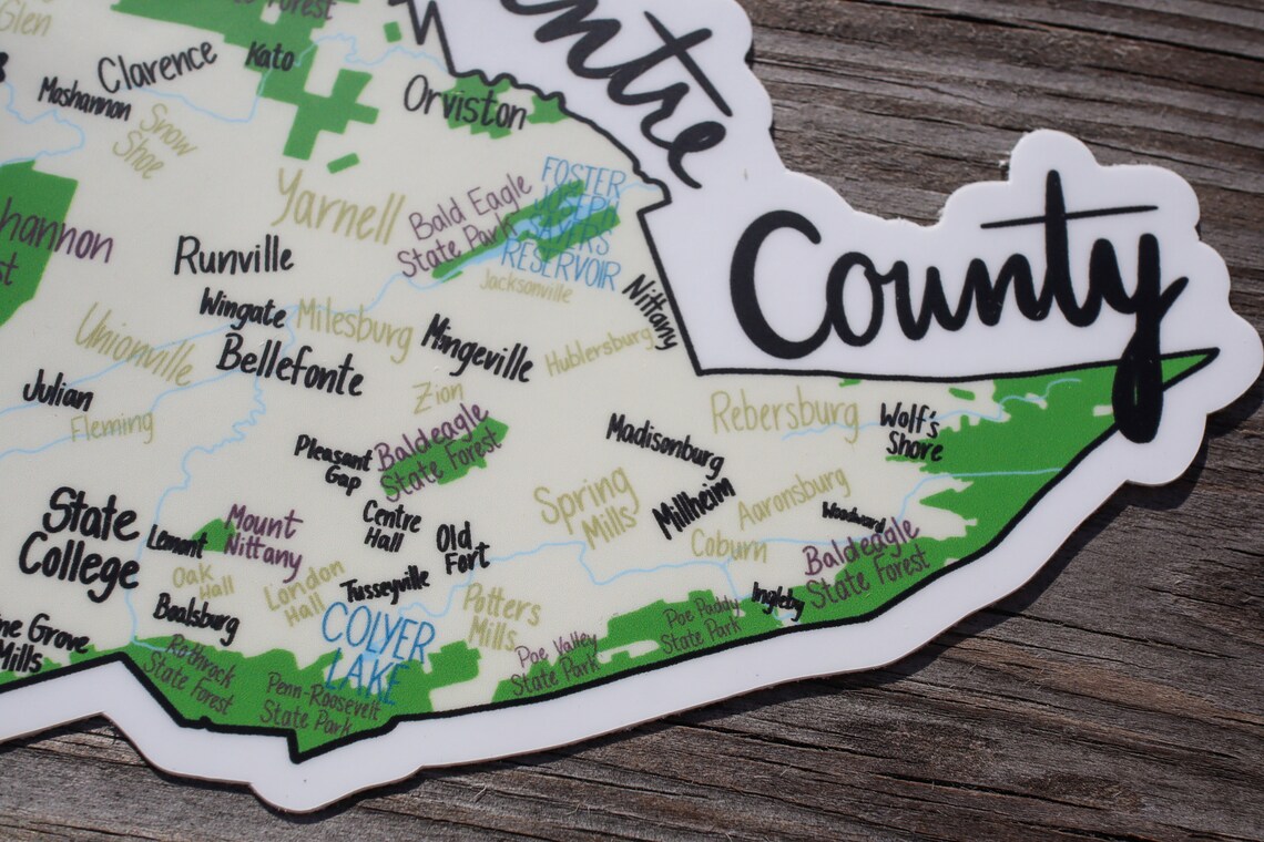 Centre County Map Sticker - Etsy