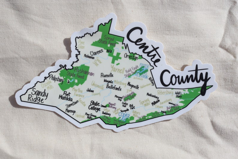 Centre County Map Sticker - Etsy