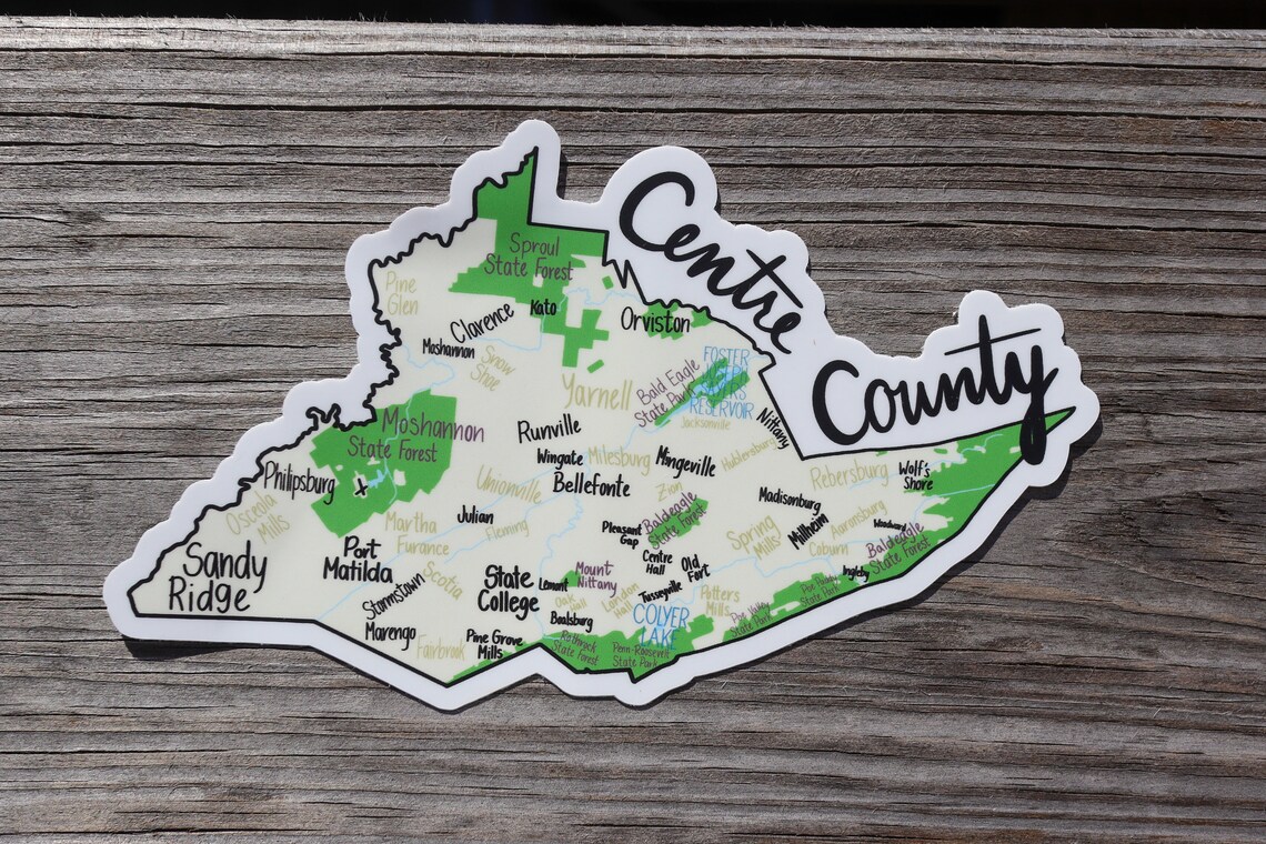 Centre County Map Sticker - Etsy